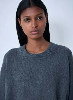 GANNI Wool-blend Crewneck Sweater With Logo Patch - Gray