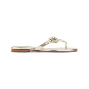 ROGER VIVIER Light Gold Leather Embellished Flip Flops - Multicolor