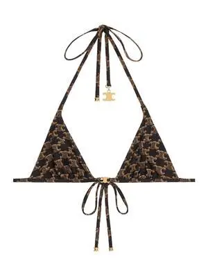 Celine Triangle Top In Matt Jersey With Monogram - Brown
