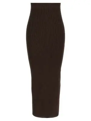 Max Mara Long Ribbed Stretch Skirt - Brown