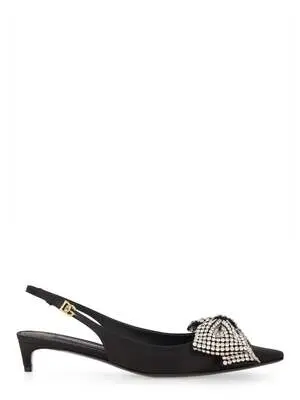 Dolce & Gabbana Satin Sling-back With Rhinestone Embellishment - Black