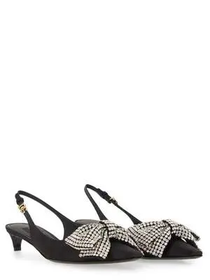 Dolce & Gabbana Satin Sling-back With Rhinestone Embellishment - Black