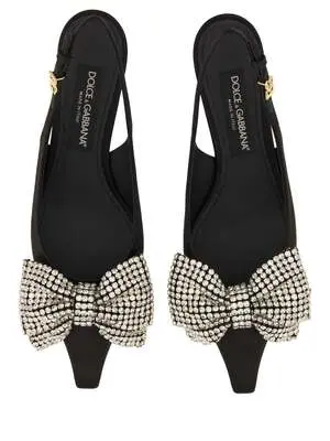 Dolce & Gabbana Satin Sling-back With Rhinestone Embellishment - Black