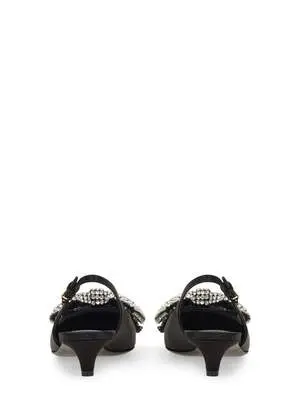 Dolce & Gabbana Satin Sling-back With Rhinestone Embellishment - Black