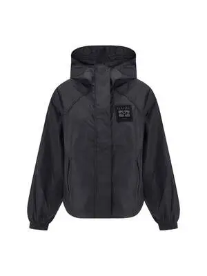 GANNI Recycled Nylon Hooded Jacket With Logo Detail - Black