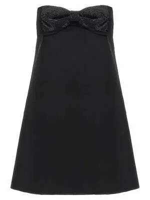 SELF-PORTRAIT Crepe Bandeau Mini Dress With Beaded Bow Detail - Black