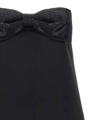SELF-PORTRAIT Crepe Bandeau Mini Dress With Beaded Bow Detail - Black