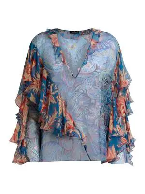 Etro Long-sleeved Silk Blouse With Ruffles - Multicolor