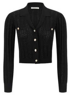 Alessandra Rich Knit Cardigan With Lapel Neck - Black