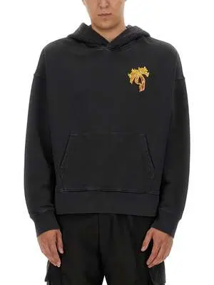 Palm Angels Cotton Hoodie With Graphic Detail - Black