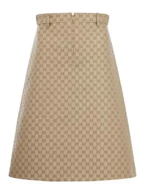 Gucci Gg Jacquard Cotton A-line Skirt With Leather Trim