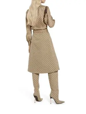 Gucci Gg Jacquard Cotton A-line Skirt With Leather Trim