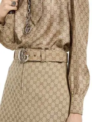 Gucci Gg Jacquard Cotton A-line Skirt With Leather Trim