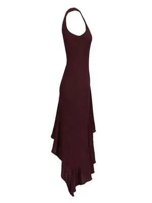 Alaïa Asymmetrical Flowing Jersey Dress With Ruffles