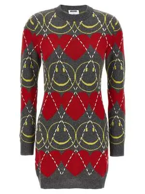 Moschino Smiley® Wool Blend Crewneck Mini Dress - Multicolor