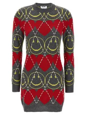 Moschino Smiley® Wool Blend Crewneck Mini Dress - Multicolor