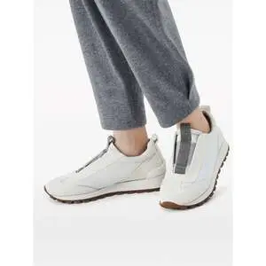 Brunello Cucinelli Ivory Bead Embellishment Panelled Design Slip-on Trainers