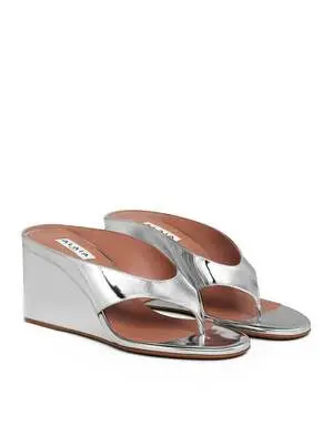 Alaïa Cube Flip-flop Wedge Mules In Metallic Leather