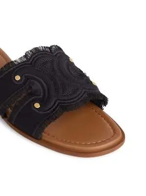 Celine Canvas Mules With Fringe Detail