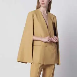 Alberta Ferretti Double-breasted Silk Jacket With Gold-tone Buttons - Cream