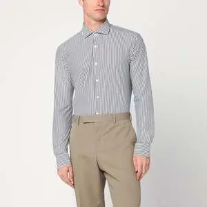 XACUS White Striped Active Twill Shirt Tailor Fit - Brown
