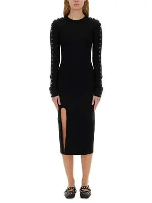 Stella McCartney Midi Dress With Slit And Embellished Details - Black