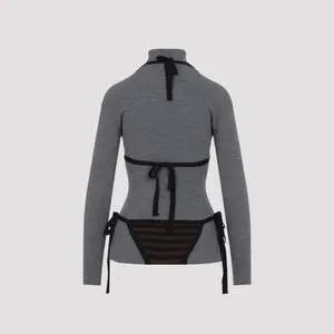 Moschino Virgin Wool Ribbed Turtleneck With Striped Bikini Detail