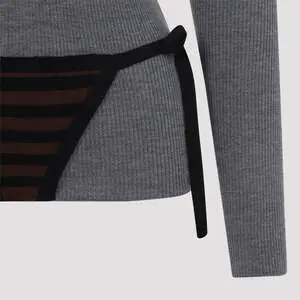 Moschino Virgin Wool Ribbed Turtleneck With Striped Bikini Detail