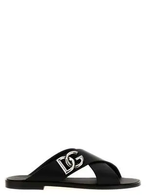 Dolce & Gabbana Logo Leather Sandals - Black