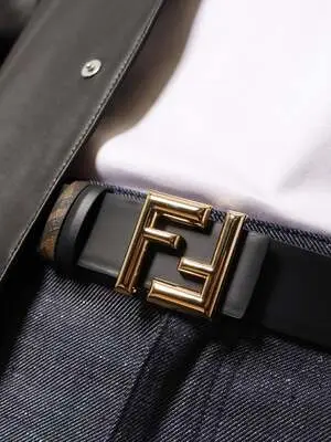 Fendi Rounded Reversible Belt With Gold Ff Buckle