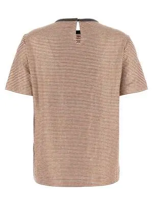 Brunello Cucinelli Striped Stretch Linen T-shirt With Monile Detail