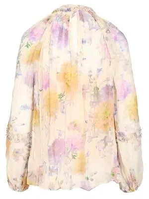 Zimmermann Luna Blouse With Puff Sleeves And Ruffles - Multicolor