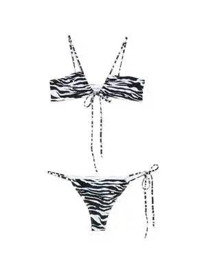Attico Zebra Print Tie-up Bikini - Black