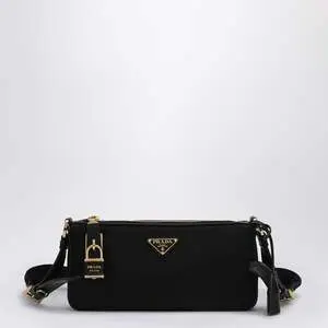 Prada Re-nylon And Leather Bag With Padlock - Black