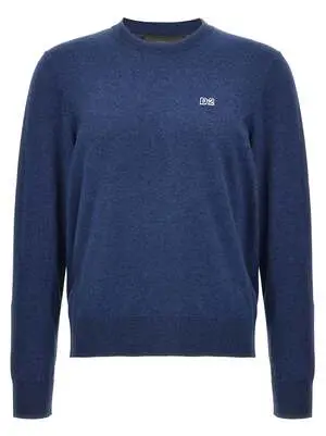 Dsquared2 Melange Cotton Crewneck Sweater With Logo Patch - Blue
