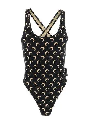 MARINE SERRE Moon" Print One-piece Swimsuit - Black