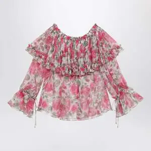 Chloé Puff Sleeve Off-shoulder Top In Silk - Multicolor