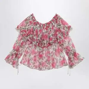 Chloé Puff Sleeve Off-shoulder Top In Silk - Multicolor