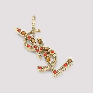 Saint Laurent Cassandre Logo Pin With Mini Stones