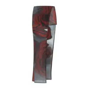 JEAN PAUL GAULTIER Asymmetric Blurry Roses Midi Skirt - Multicolor