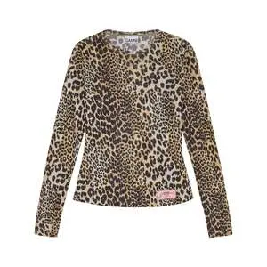 GANNI Long Sleeve Leopard Print Top - Brown
