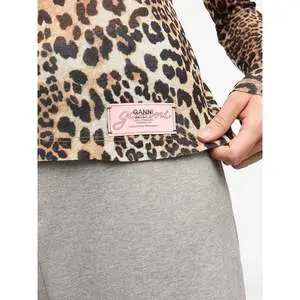 GANNI Long Sleeve Leopard Print Top - Brown
