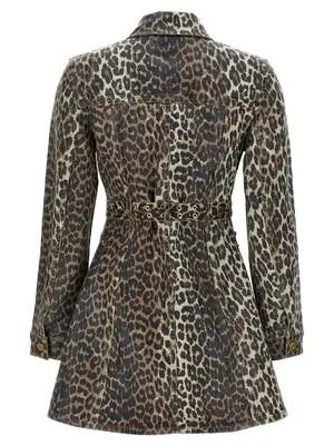 GANNI Leopard Print Cotton Denim Mini Dress - Multicolor