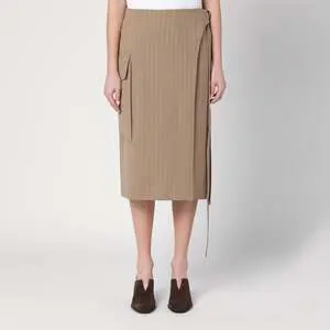 Victoria Beckham Sand Pinstriped Wrap Skirt - Cream