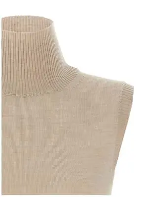 Sportmax Vertigo Sleeveless High Neck Wool Top - Cream