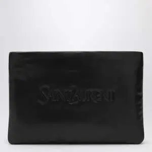 Saint Laurent Padded Leather Clutch Bag With Embossed Logo - Black