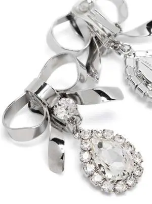 Alessandra Rich Metal Bow Crystal Drop Earrings