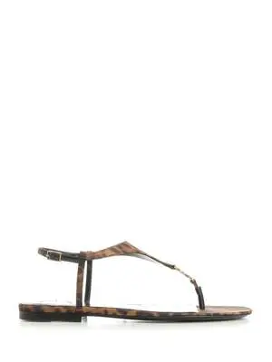 Saint Laurent Flat Leopard-print Sandals With "cassandre" Logo