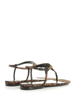 Saint Laurent Flat Leopard-print Sandals With "cassandre" Logo