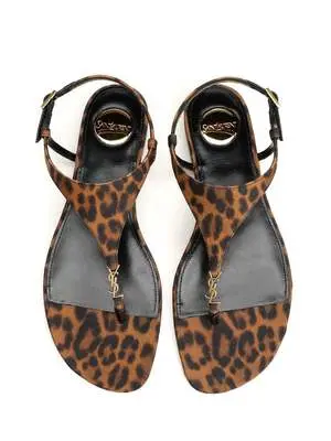 Saint Laurent Flat Leopard-print Sandals With "cassandre" Logo